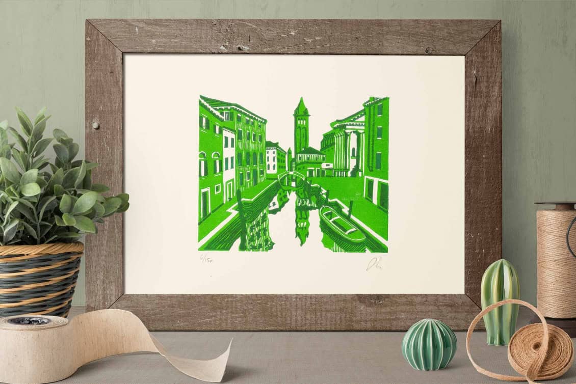 Rio di San Barnaba - Two block linocut - Plum Plum Creations
